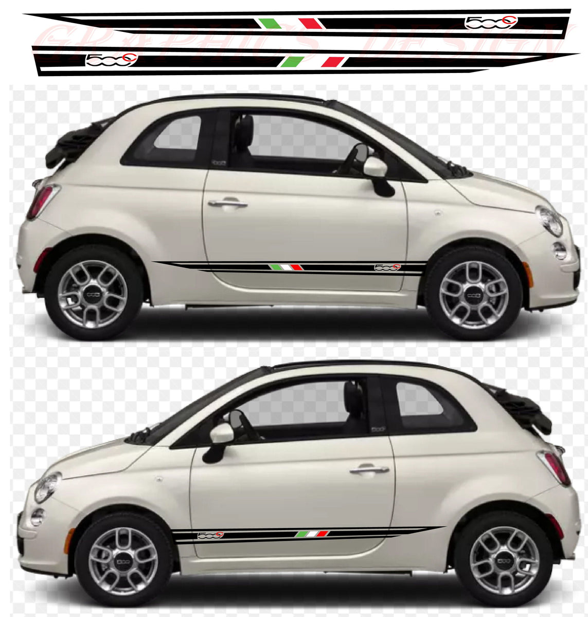 Italian Classic Design Custom Racing Stickers kit for Fiat Abarth 500 ...