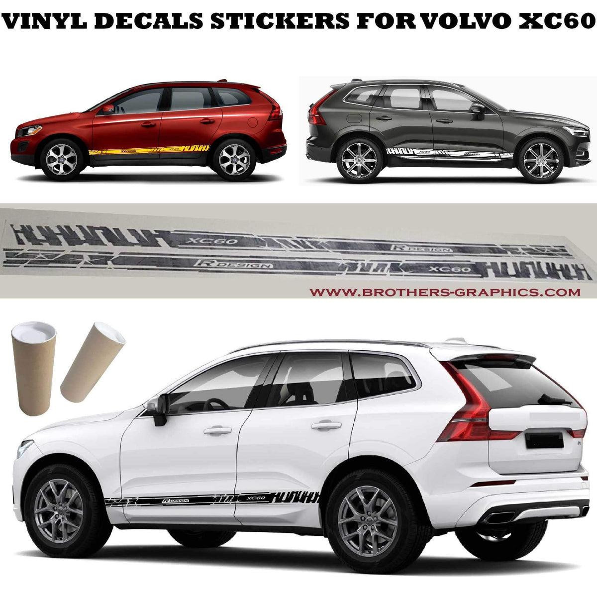 Pair of Sport Side Stripes Decal Sticker Vinyl For Volvo XC60 ...